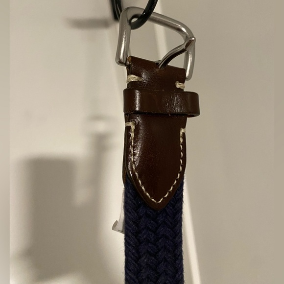 J. Crew | Accessories | Jcrew Brown Leather Tab Navy Woven Belt | Poshmark
